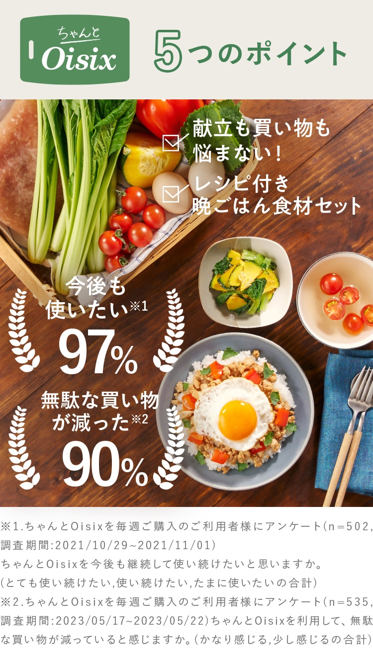 【サービスのご案内】ムダなく使い切る献立セット ちゃんとOisix｜有機野菜などの安全食材宅配 Oisix（おいしっくす）
