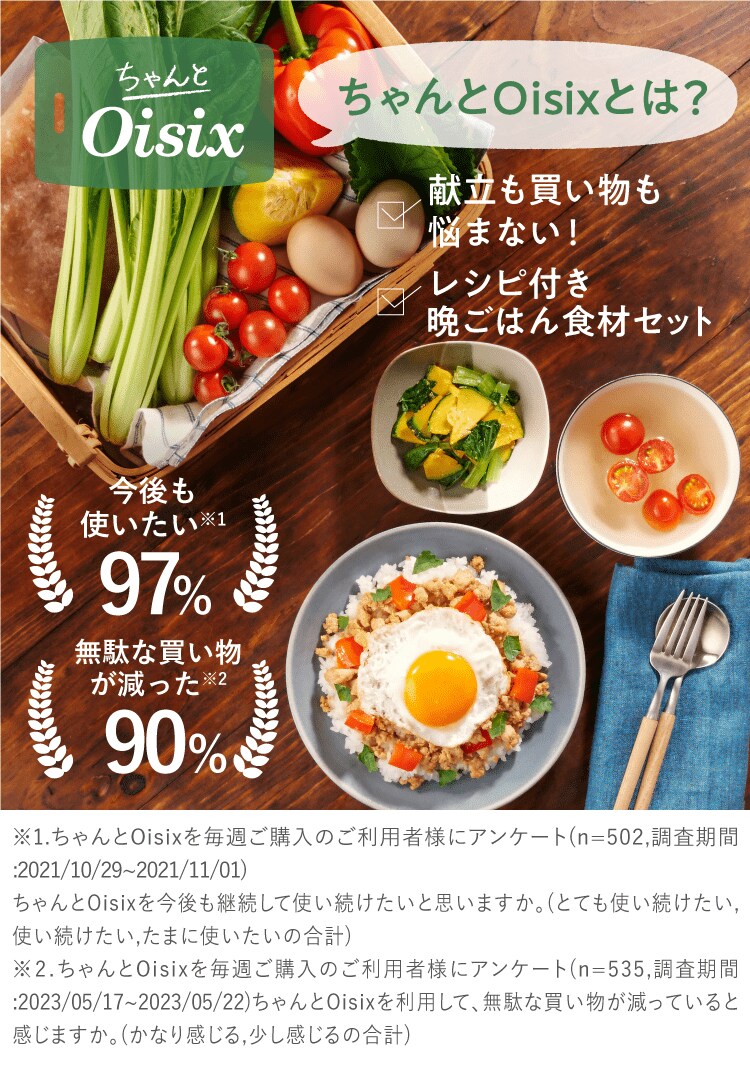 【2分で完了/3ポイント進呈】ちゃんとOisixアンケート｜有機野菜などの安全食材宅配 Oisix（おいしっくす）